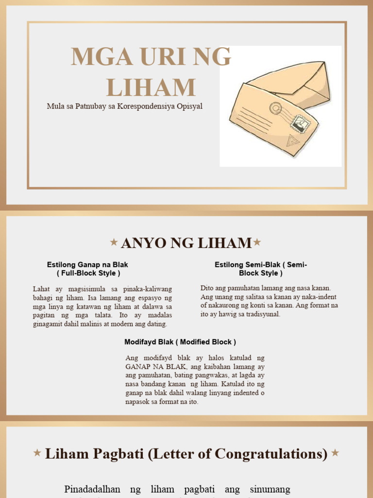 Mga Uri NG Liham: Mula Sa Patnubay Sa Korespondensiya Opisyal | PDF