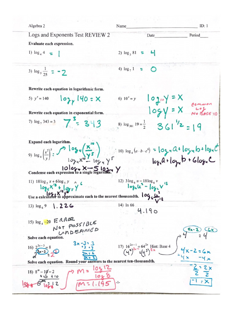 Regular Algebra Two Test Review | PDF