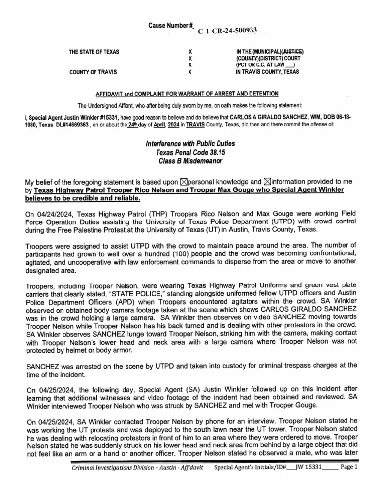 Affidavit for Arrest Warrant Approval | PDF