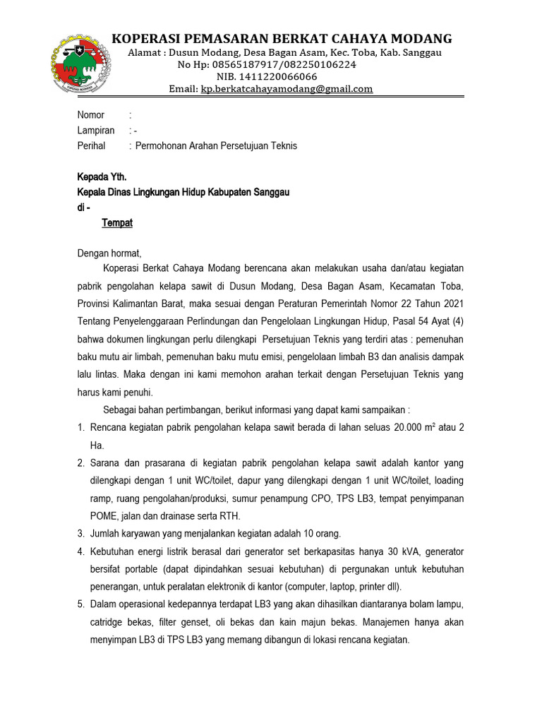 001 Surat Permohonan DLH 1 | PDF