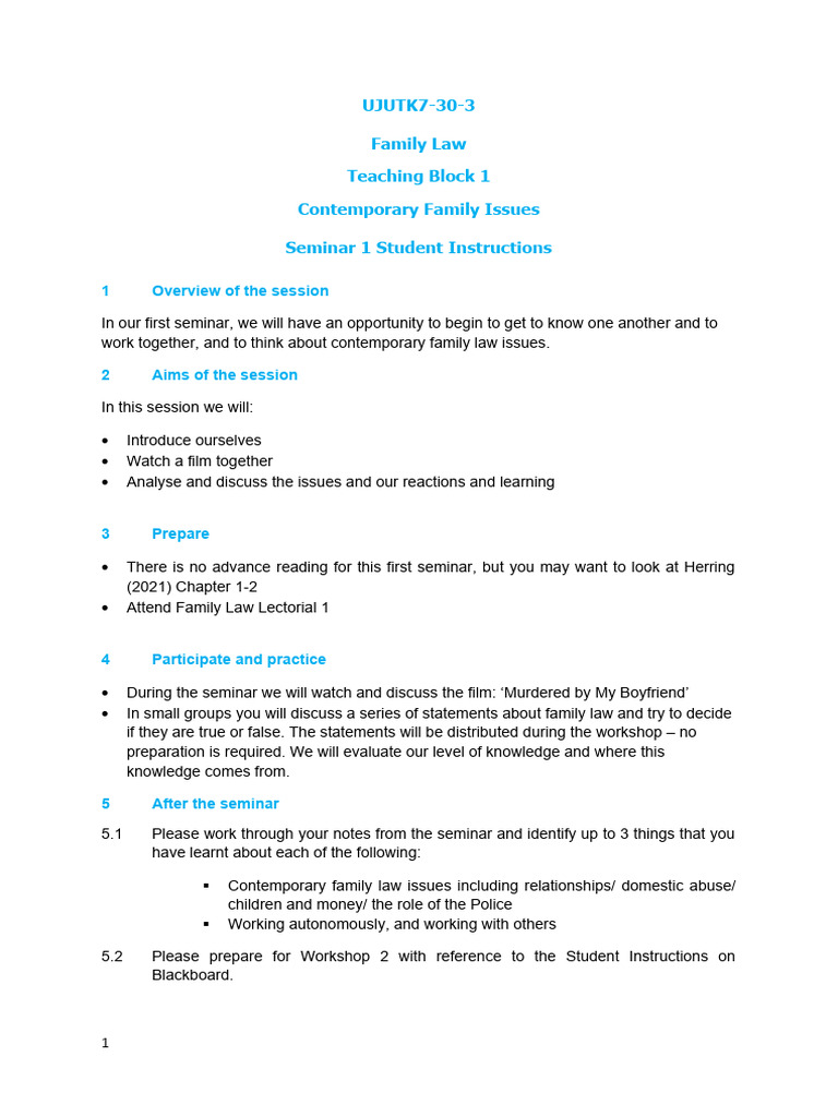 Seminar 1 Student Instructions | PDF