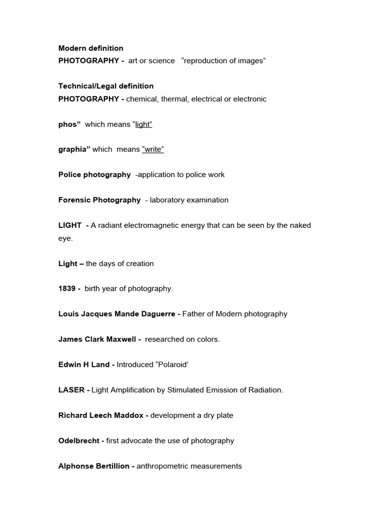 Understanding Photography: Definitions & Techniques | PDF | Camera | Light