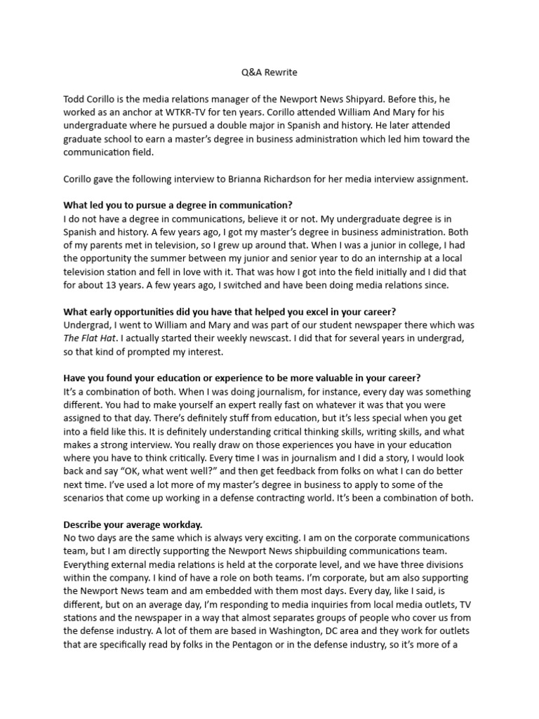 Media Interview Rewrite | PDF | News