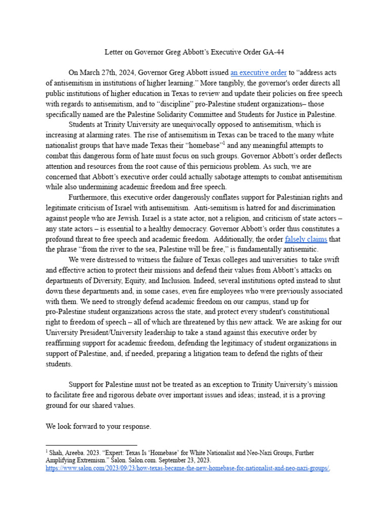 Trinity University Letter | PDF | Antisemitism