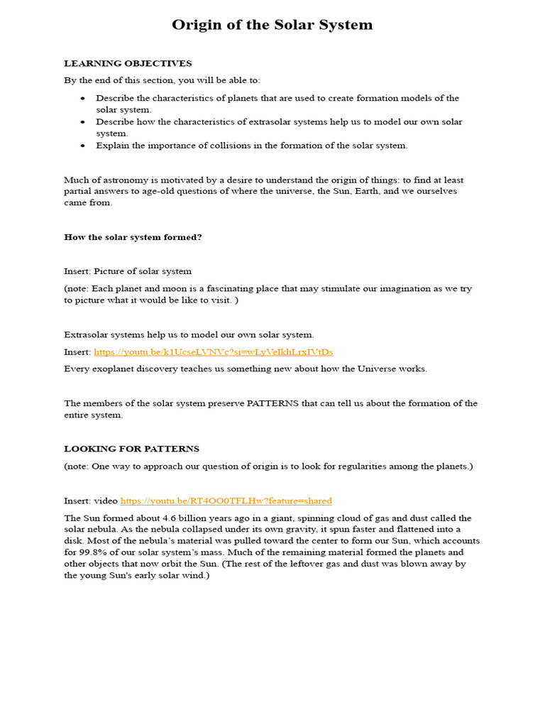 Origin of The Solar System | PDF | Formation And Evolution Of The Solar ...