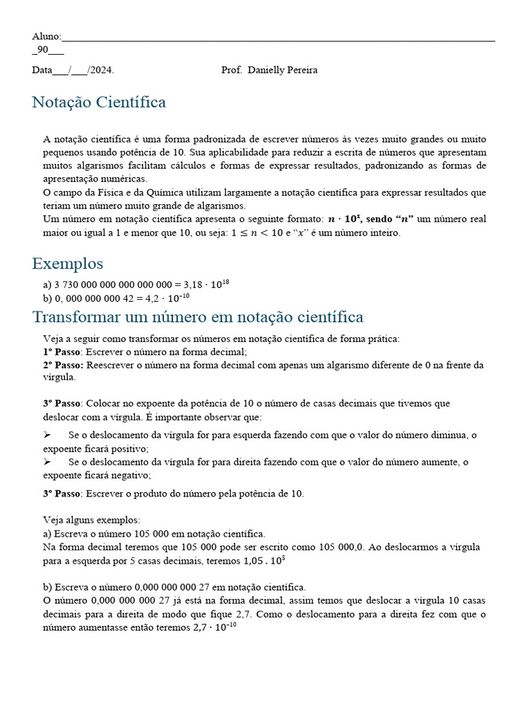 Atividades Notação Científica | PDF | Matemática | Aritmética
