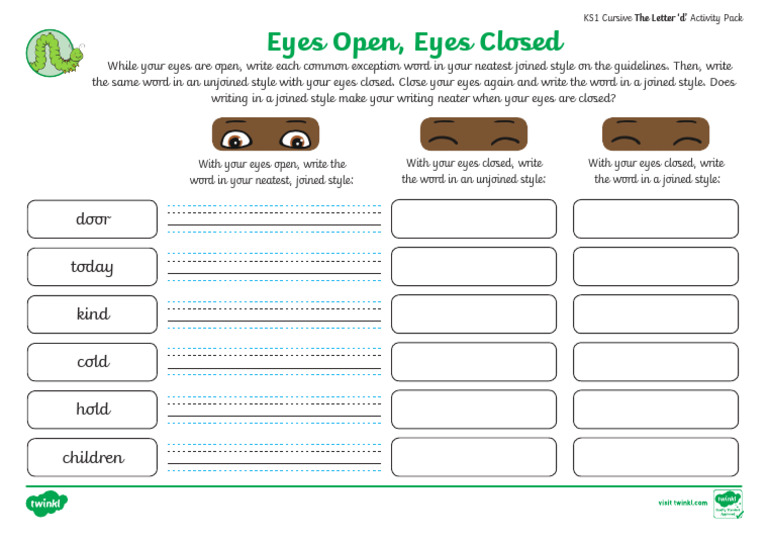Eyes Open Eyes Closed Activity Sheet | PDF