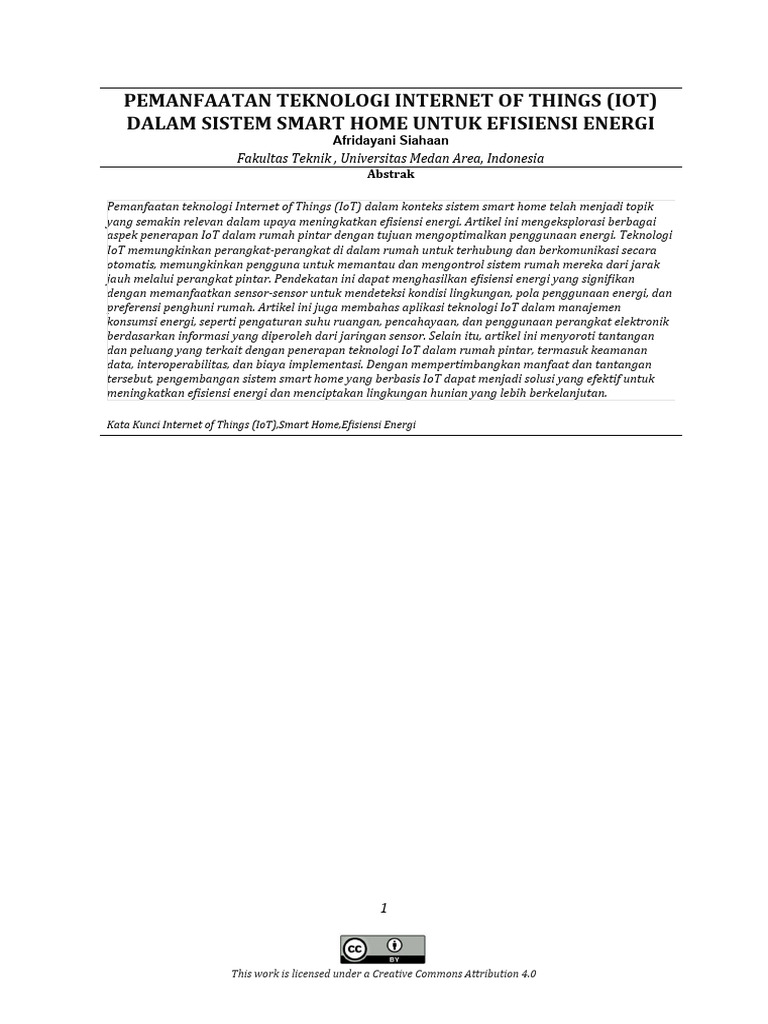 Pemanfaatan Teknologi Internet of Things (IoT) Dalam Sistem Smart Home Untuk Efisiensi Energi | PDF