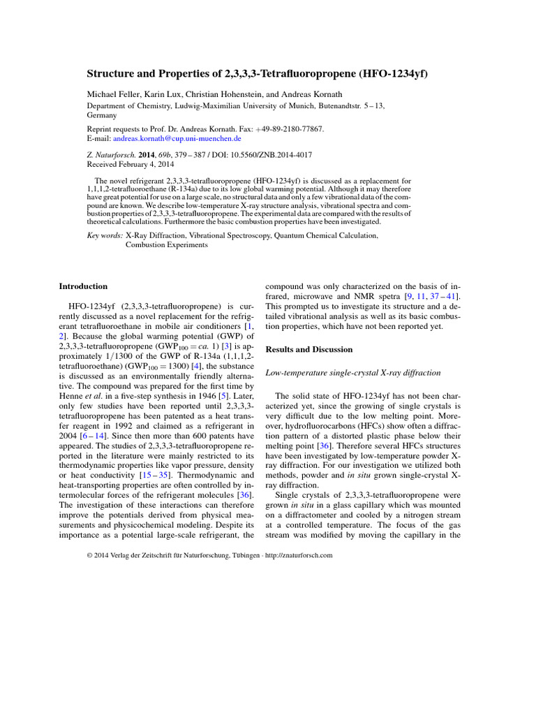 Structure and Properties of 2,3,3,3-Tetrafluoropropene (HFO-1234yf ...