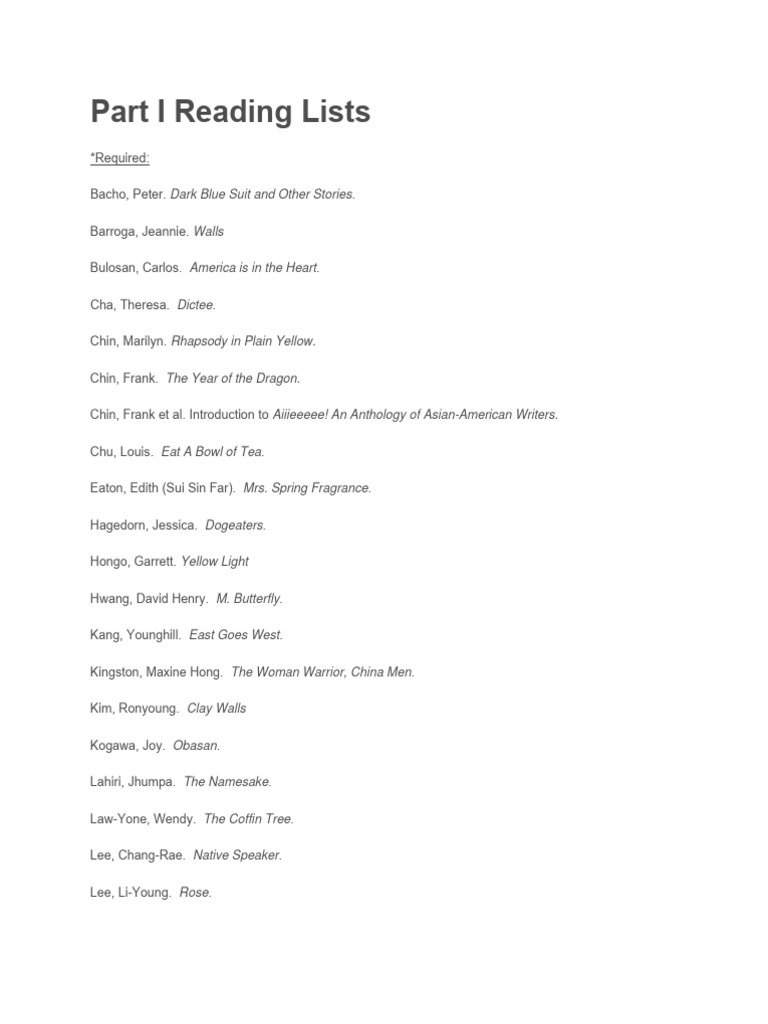 Asian American Literature - Department | PDF