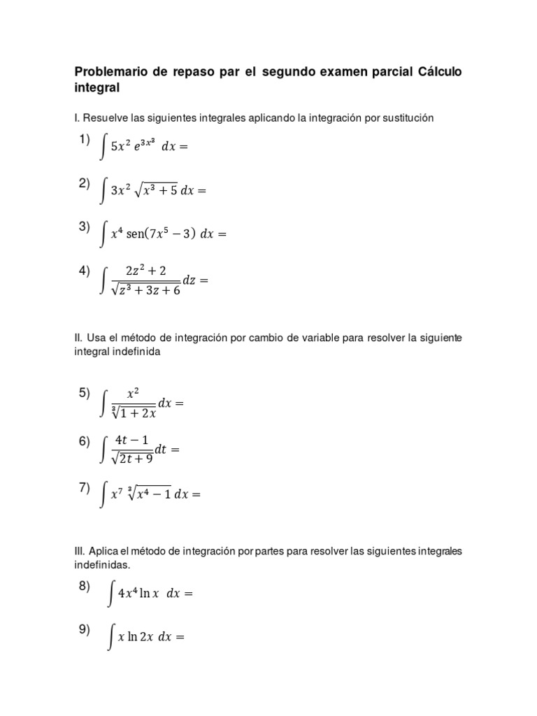 Problemas de Integración para Cálculo Integral | PDF