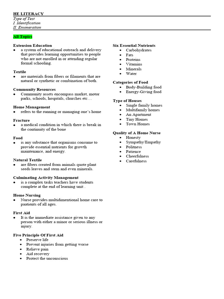 Essential Topics in Home Management | PDF | Foods | Nutrients