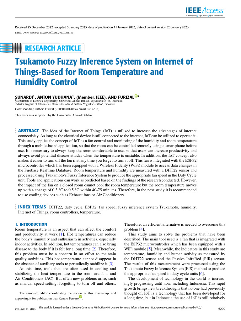 Tsukamoto Fuzzy Inference System On Internet of Things-Based For Room Temperature and Humidity ...