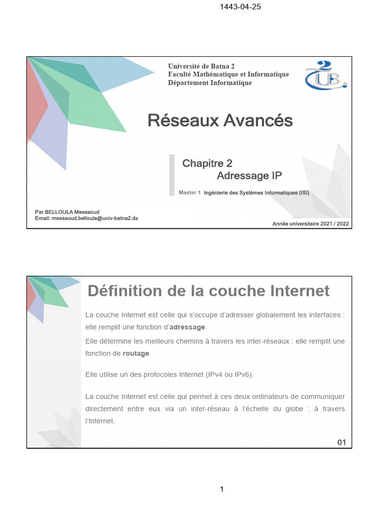 Réseaux Avancés | PDF | I Pv6 | Adresse IP