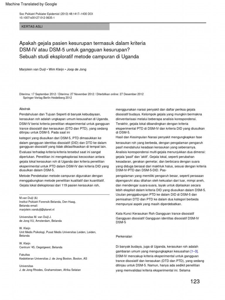 Apakah Gejala Pasien Kesurupan Termasuk Dalam Kriteria DSM-IV Atau DSM-5 Untuk Gangguan ...