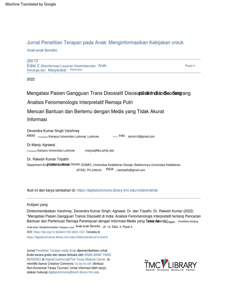 Addressing Dissociative Trance Disorder Patients in India | PDF