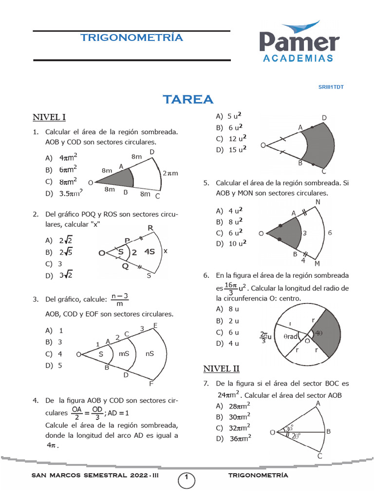 Trigonometría - s4t - Area de Sector Circular | PDF