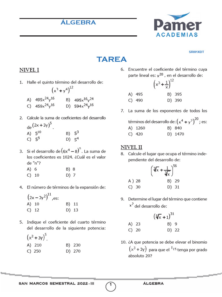 Álgebra s5t Binomio de Newton | PDF | Matemáticas | Álgebra
