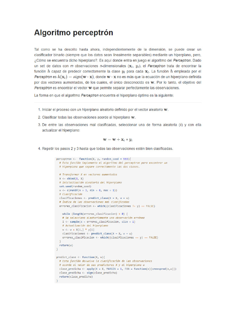 Algoritmo Perceptron | PDF