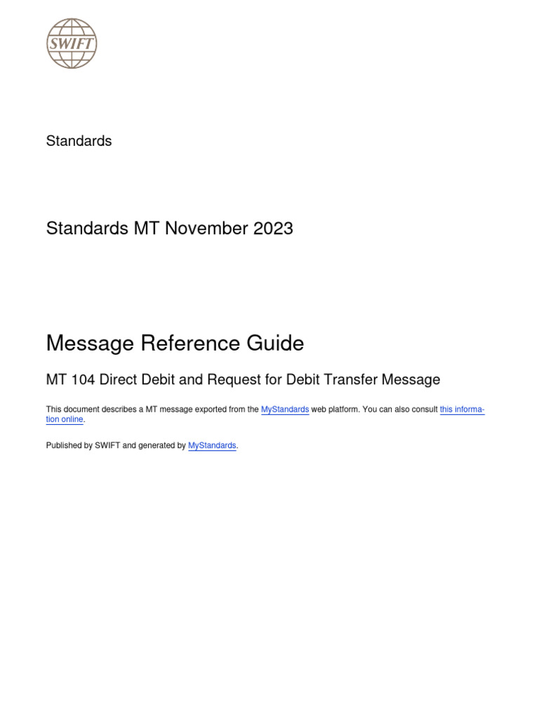 MT 104 Direct Debit Guide | PDF | Debit Card | Debits And Credits