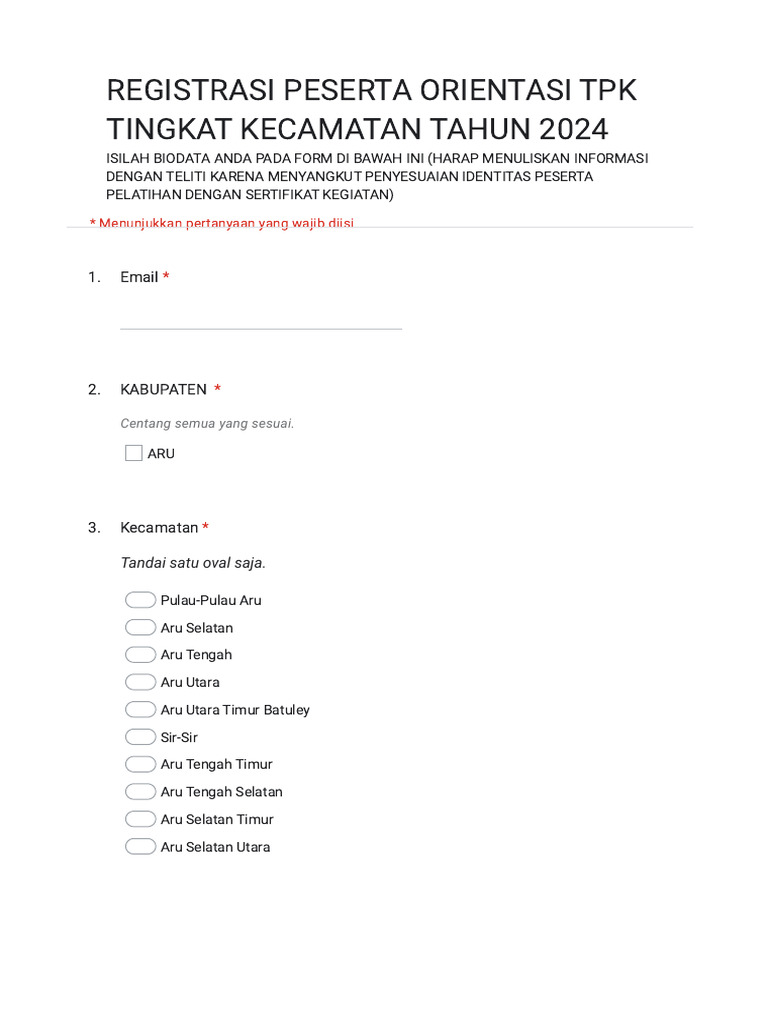 Formulir Registrasi Orientasi TPK 2024 | PDF