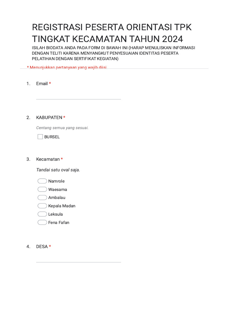 Registrasi Orientasi TPK 2024 | PDF