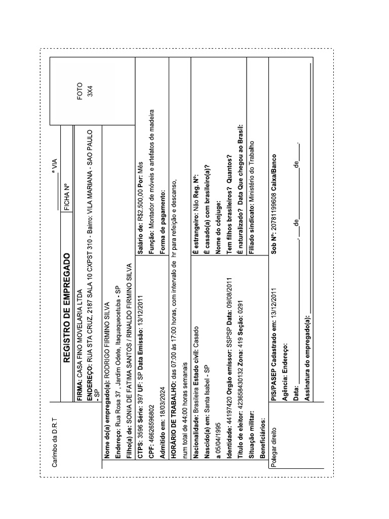 Ficha de Registro Rodrigo | PDF