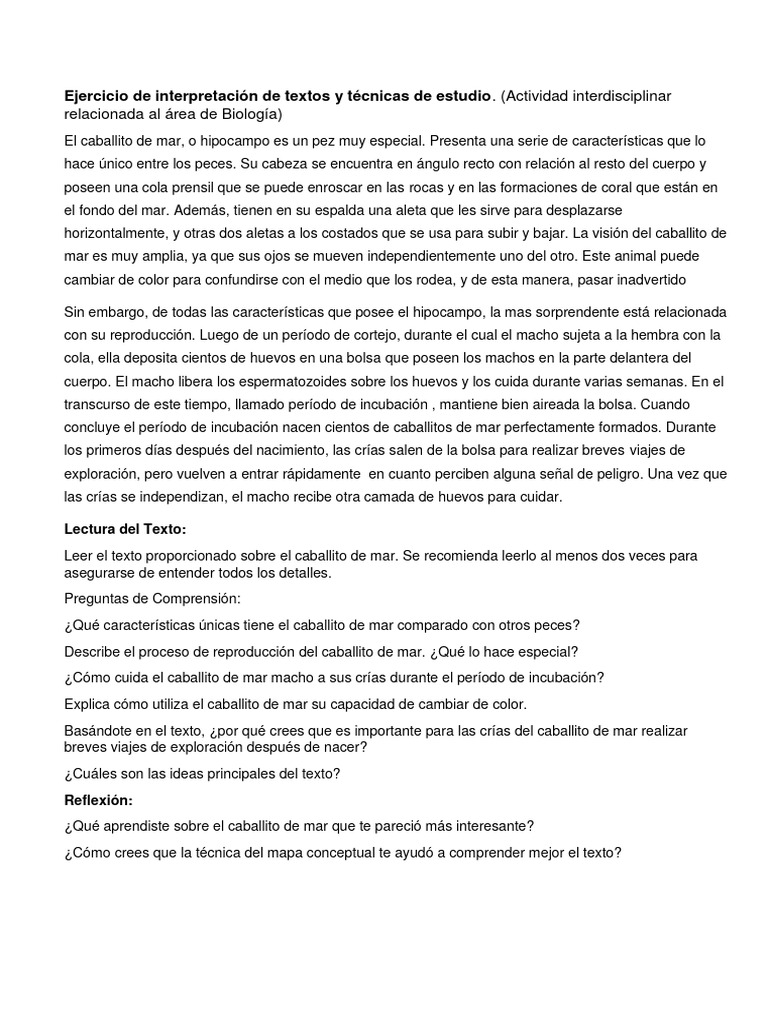 Ejercicio de Interpretación de Textos y Técnicas de Estudio | PDF ...