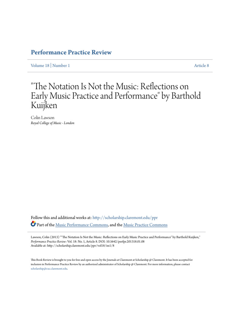 The Notation Is Not The Music Reflections On Early Music Practice and Performance by Barthold ...