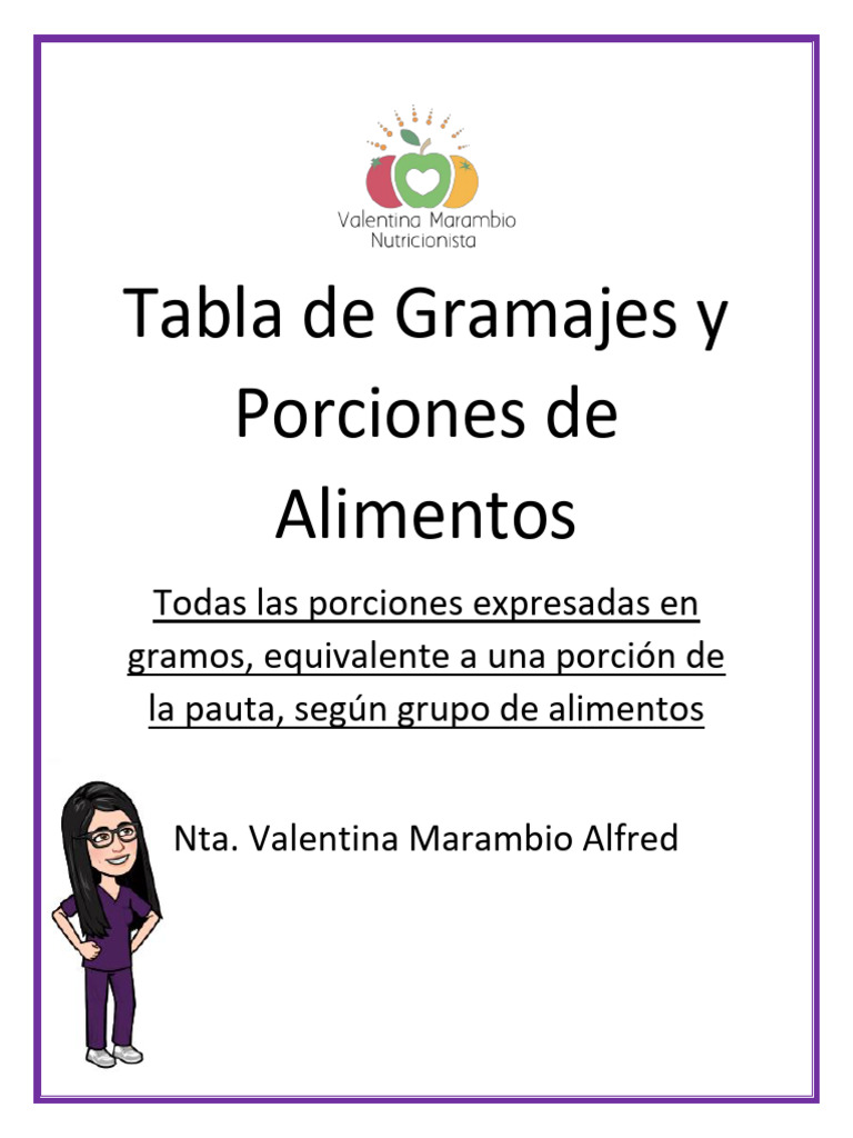 Tabla de Gramajes y Porciones | PDF | Cocina | Vegetales