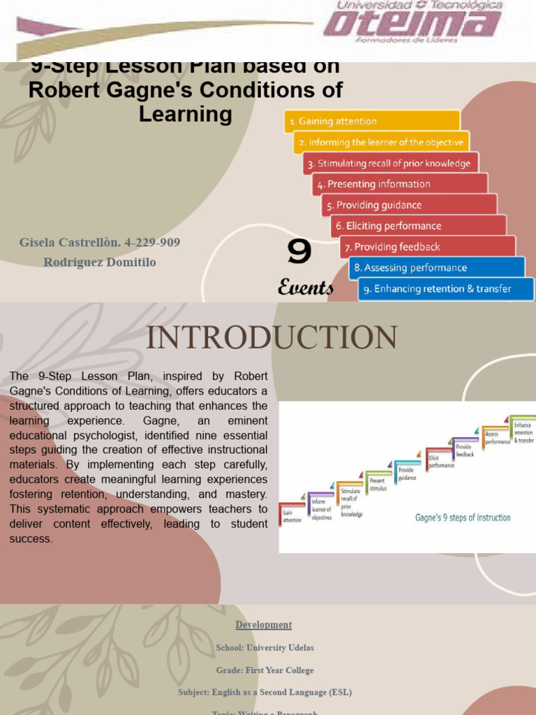 Gagne's 9-Step ESL Lesson Plan | PDF | Learning | Lesson Plan