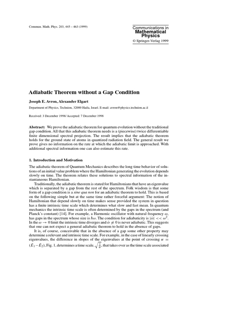 Adiabatic Theorem Without A Gap Conditio | PDF | Mathematical Objects ...
