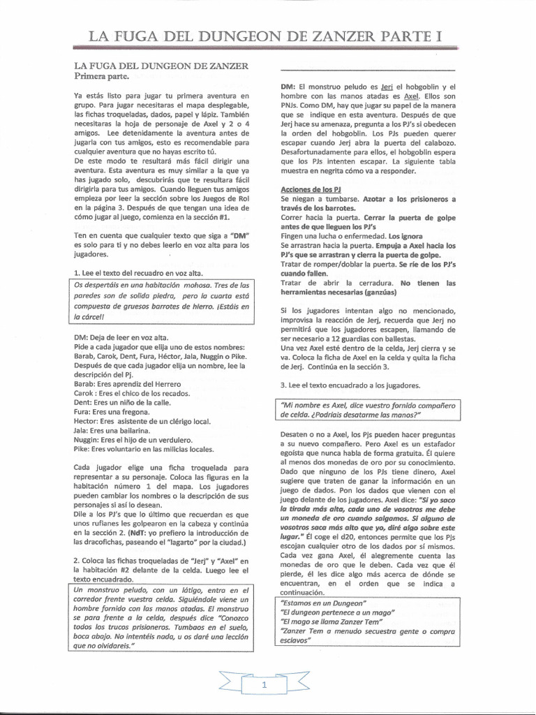 La Fuga Del Dungeon de Zanzer | PDF