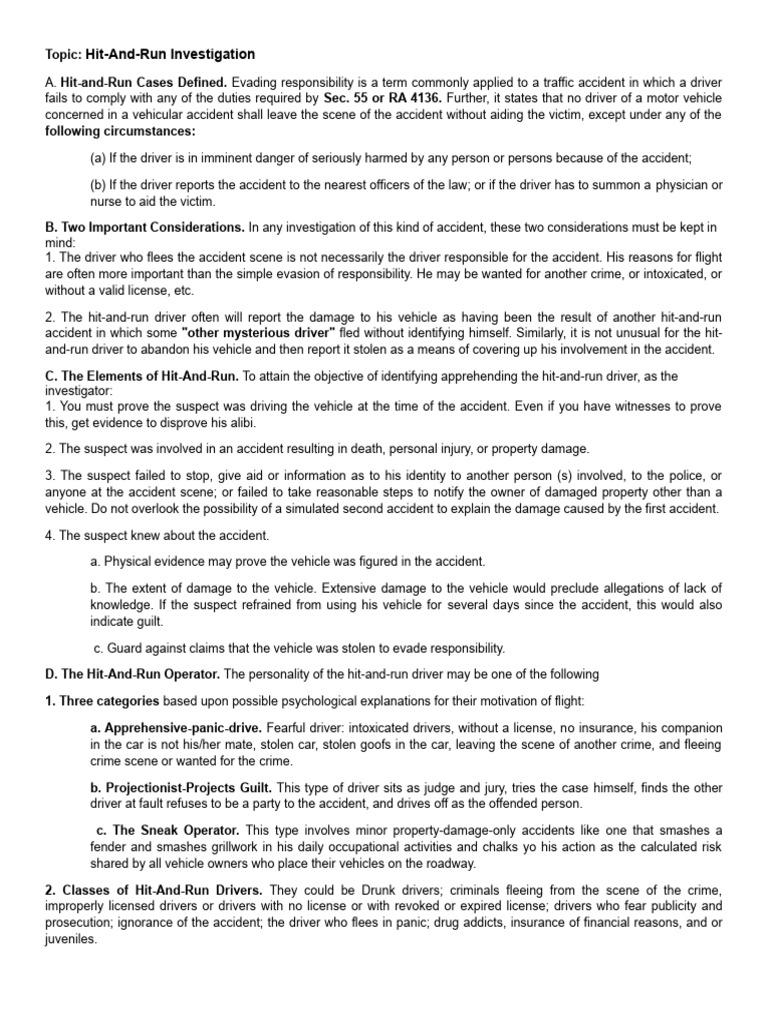 Hit-and-Run Investigation Guidelines | PDF | Crimes | Crime & Violence