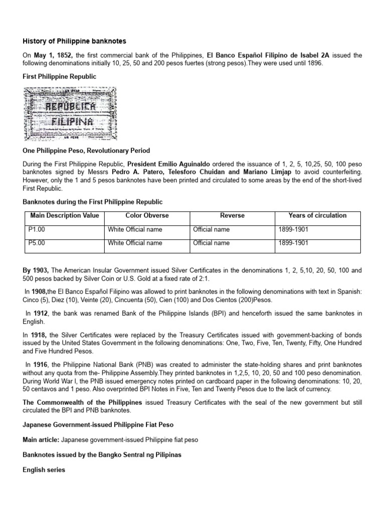 History of Philippine Banknotes | PDF | Economy Of The Philippines ...