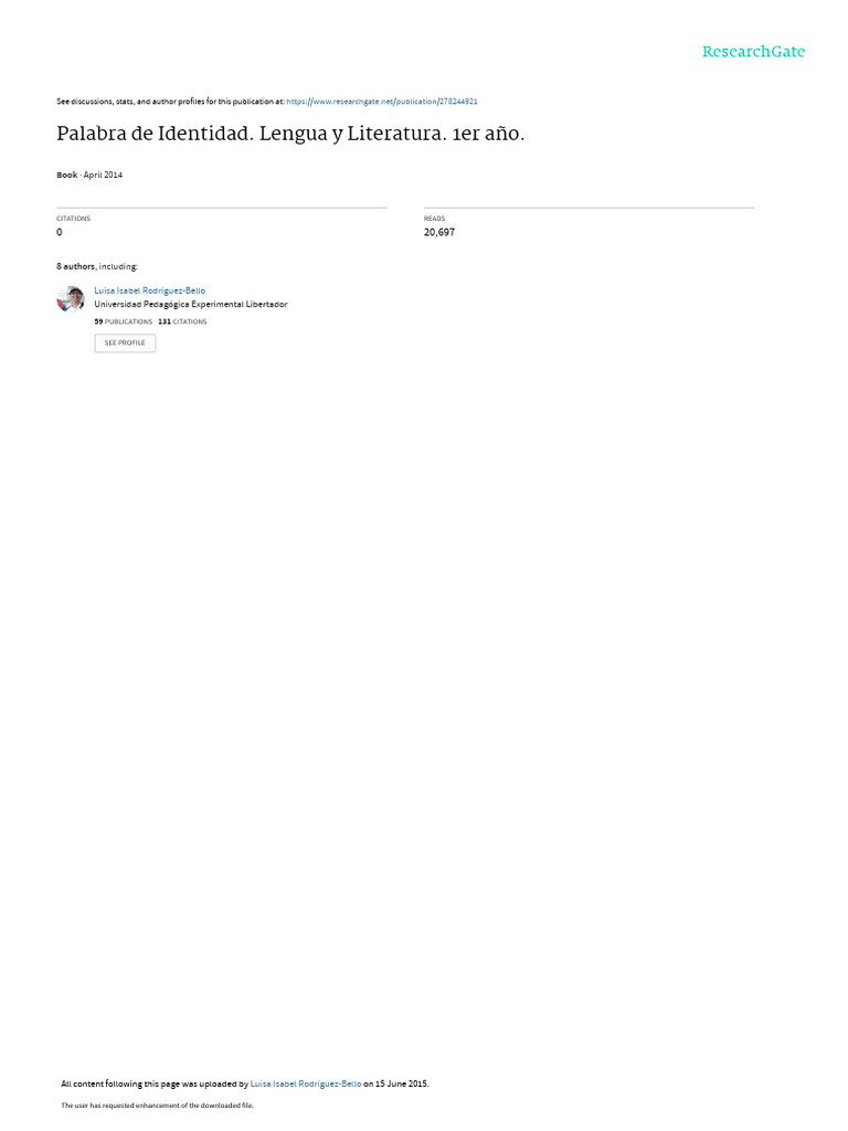 Palabra de Identidad Lengua y Literatura 1er Ano | PDF | Comunicación ...