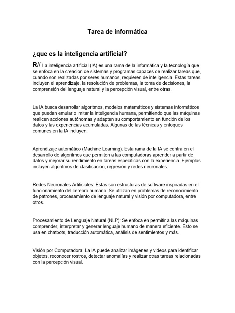 Tarea de Informatica | PDF | Inteligencia artificial | Inteligencia (IA) y semántica