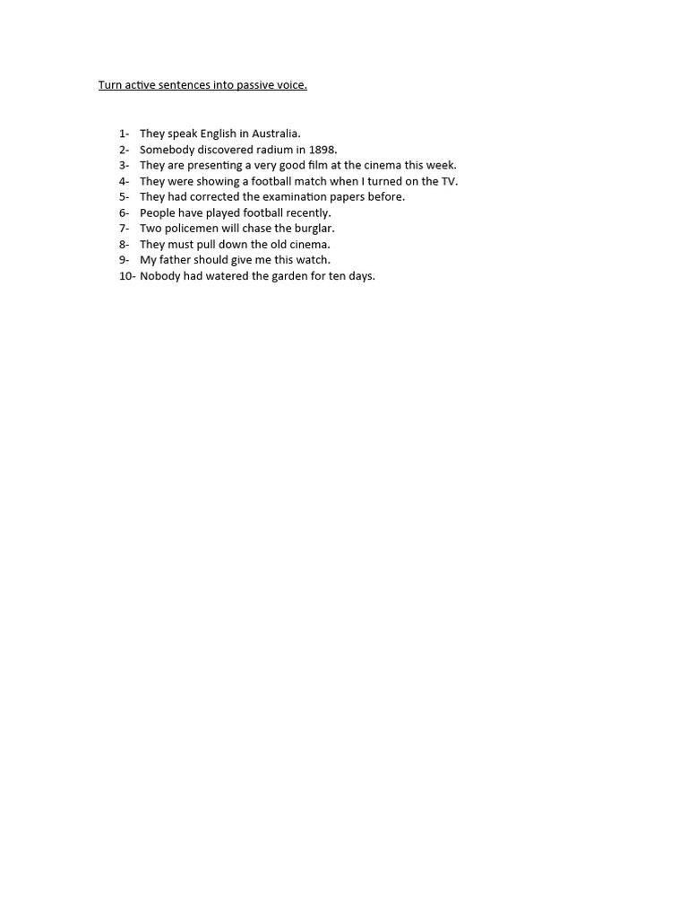 Turn Active Sentences Into Passive Voice | PDF | Sports & Recreation ...