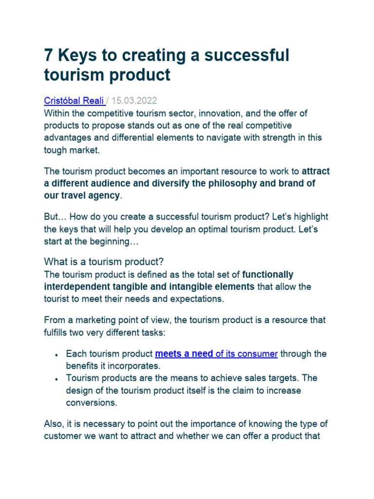 7 Keys To Creating A Successful Tourism Product | PDF | Tourism ...