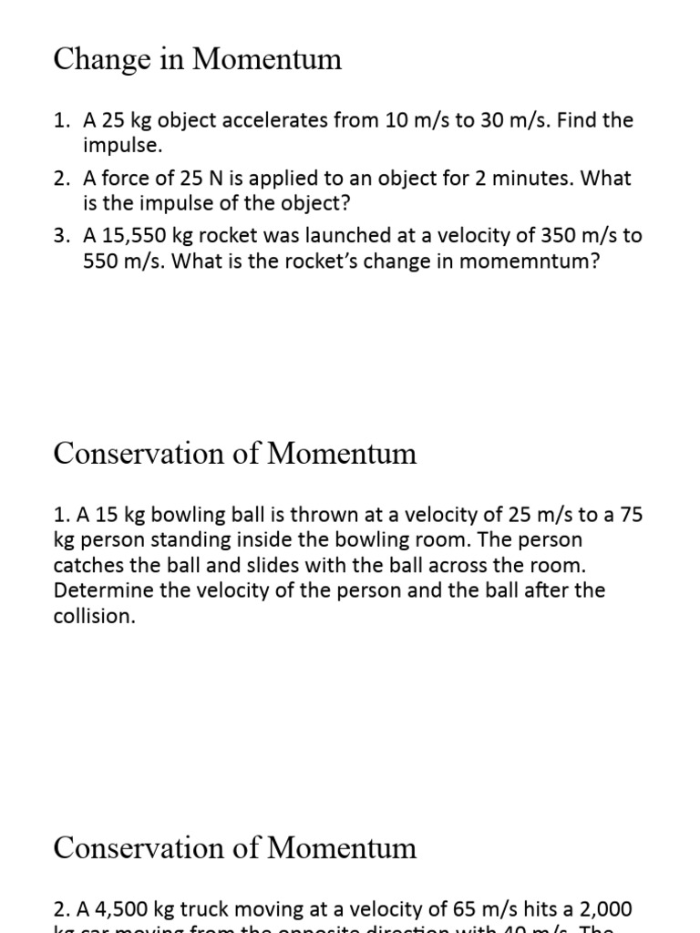 Quiz On Impulse and Conservation Momentum | PDF