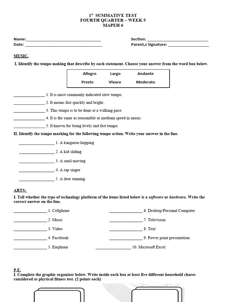 1st SUMMATIVE TEST Q4 MAPEH6 | PDF | Tempo | Computing 1st SUMMATIVE TEST Q4 MAPEH6 | PDF | Tempo | Computing