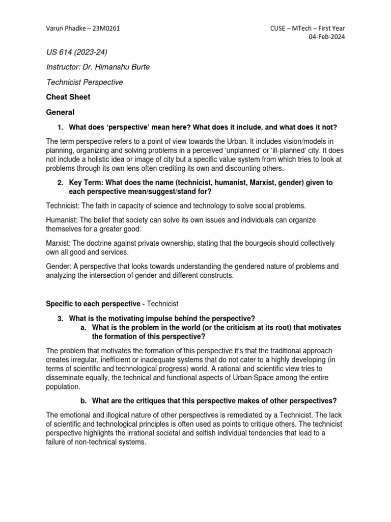 23m0261 - Technicist Perspective - Cheat Sheet | PDF | Methodology ...