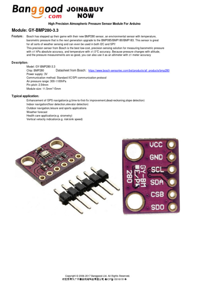 GY-BMP280-3.3 Module Datasheet | PDF