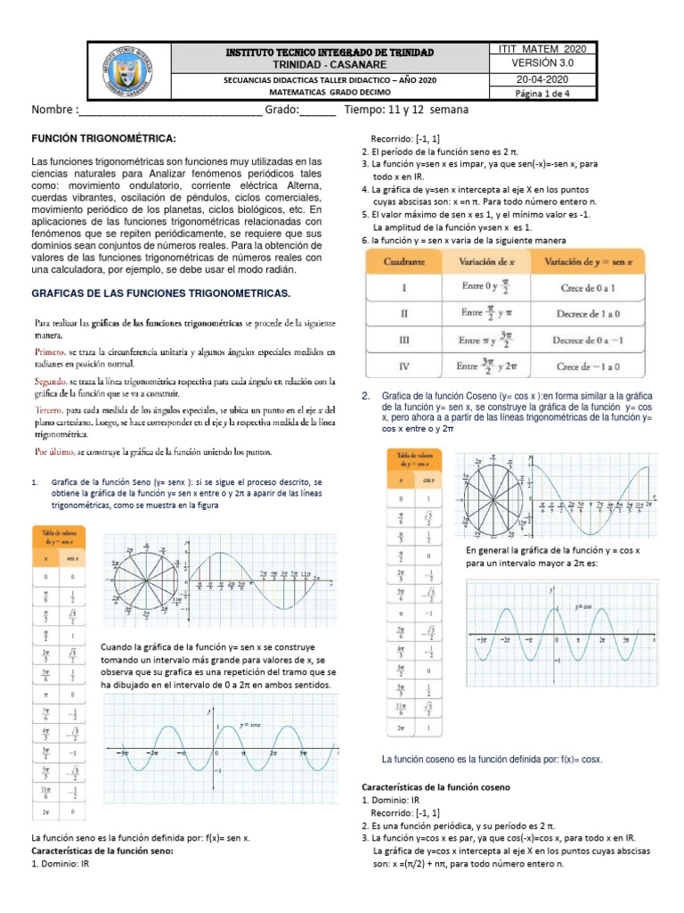 FUNCIÓN TRIGONOMÉTRICA Semana 11 Al 13 | PDF | Funciones trigonométricas | Trigonometría