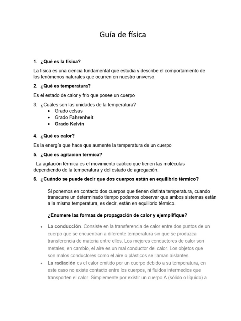 Guía de Física para Hanzel | PDF | Imán | Calor