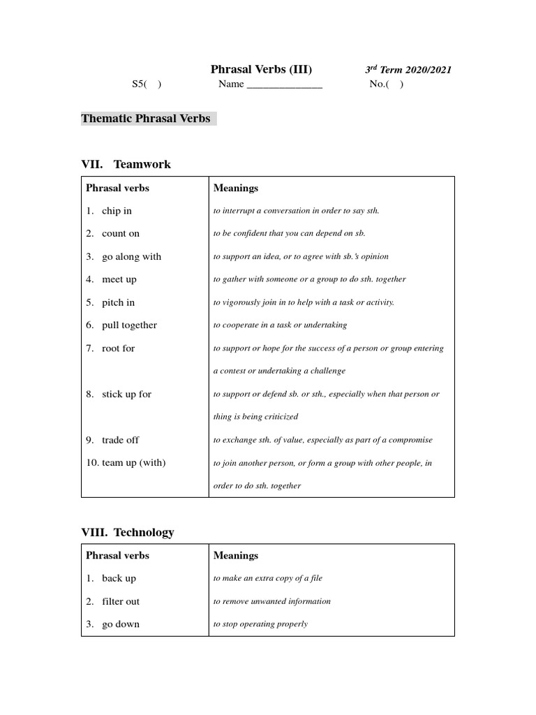 Phrasal Verbs (Set 7) Teamwork | PDF Phrasal Verbs (Set 7) Teamwork | PDF