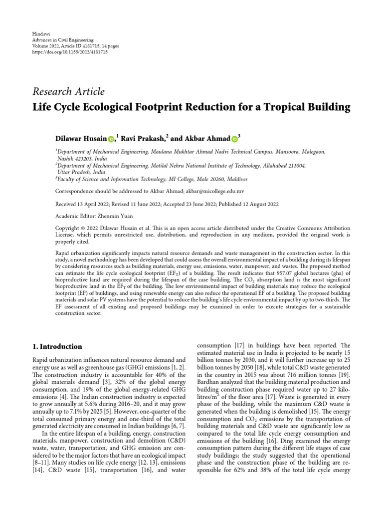 56 - Life Cycle Ecological Footprint Reduction For A Tropical Building ...
