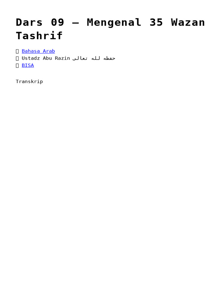Dars 09 - Mengenal 35 Wazan Tashrif: Bahasa Arab Bisa | PDF