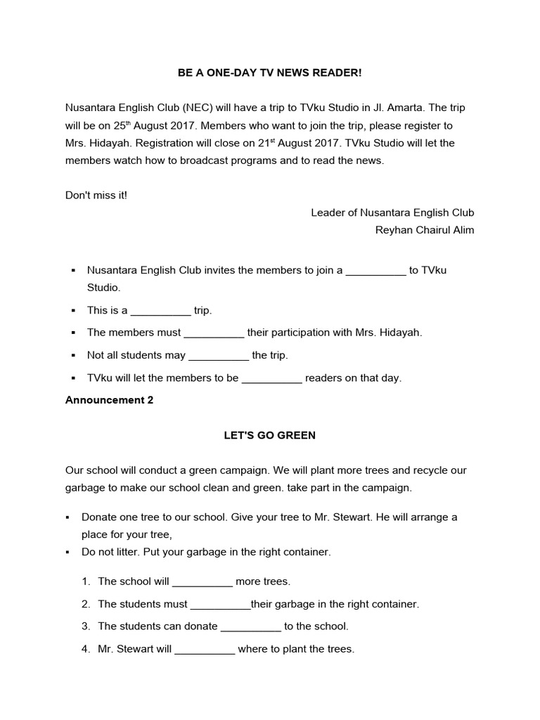 Announcement Task | PDF