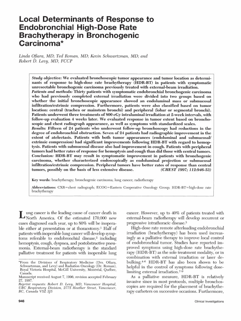 Local Factors in HDR Brachytherapy for Lung Cancer | PDF | Radiation ...